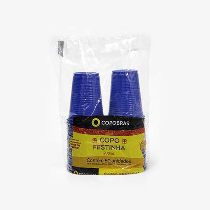 COPO PLASTICO AZUL 200ML PACOTE COM 50UN - COPOBRAS | Queiroz