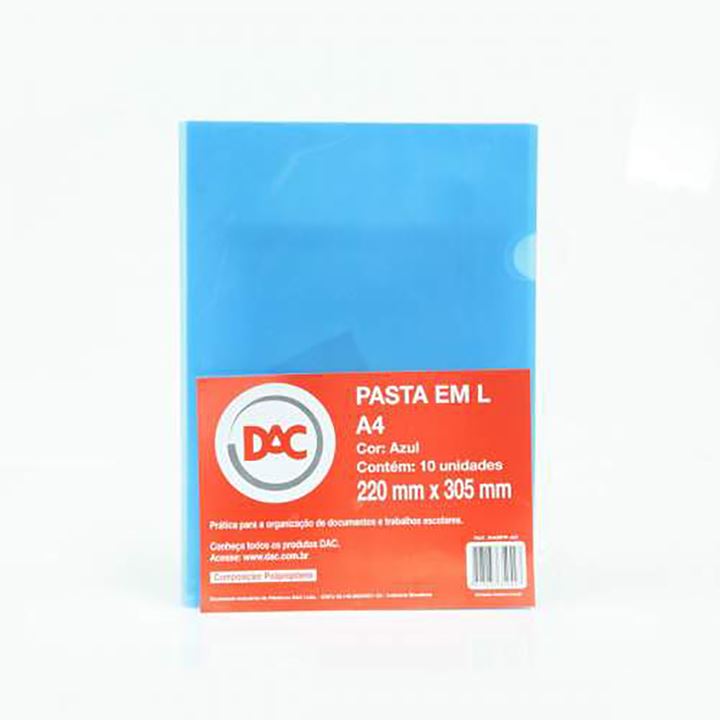 PASTA TIPO L TAMANHO A4 AZUL C/10 UNIDADES | Queiroz