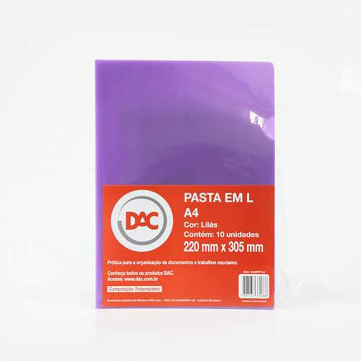 PASTA TIPO L TAMANHO A4 LILÁS C/10 UNIDADES DAC | Queiroz