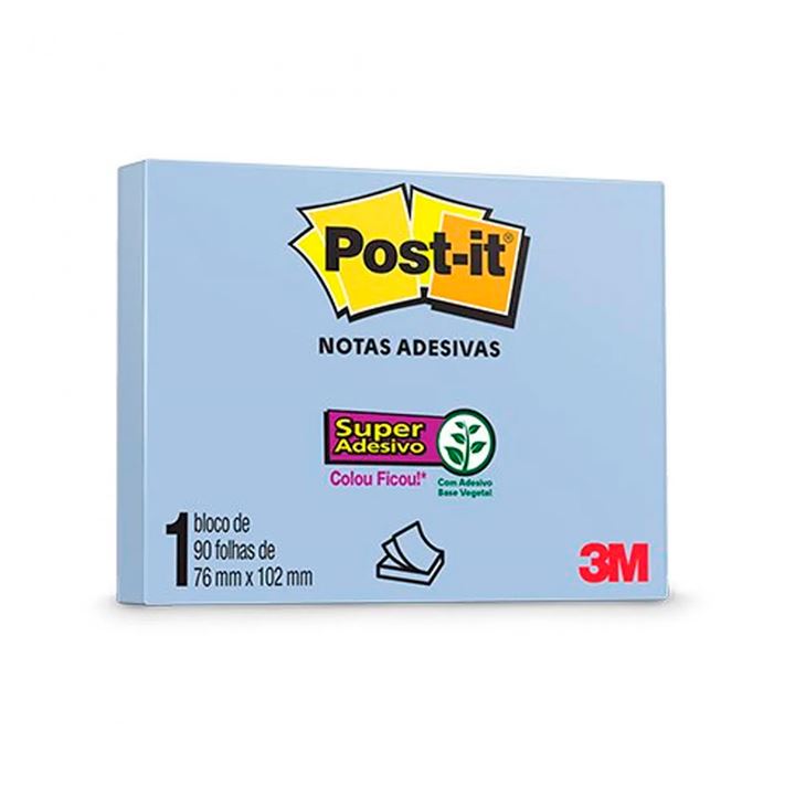 BLOCO POST IT 76X102 AZUL AQUA C/90 FOLHAS 3M | Queiroz