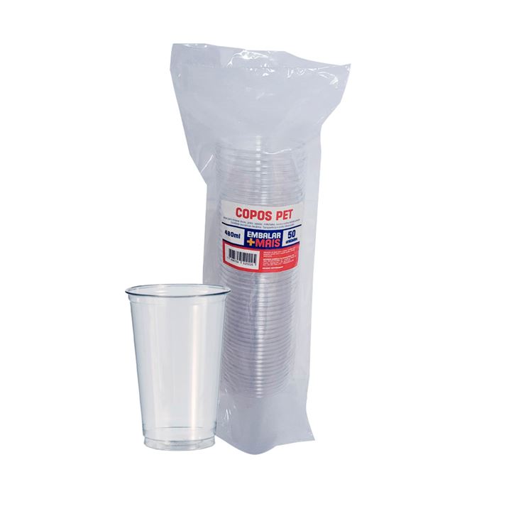 COPO PLÁSTICO 480ML TRANSPARENTE COM 50 UNIDADES - EMBALAR MAIS | Queiroz