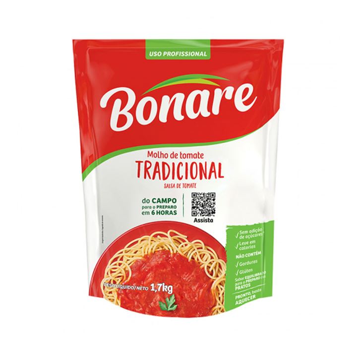 Molho De Tomate Tradicional Bonare 1,7kg | Queiroz