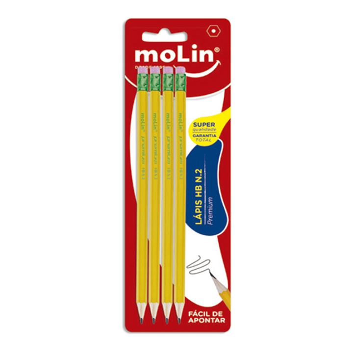 LÁPIS PRETO HB N2 PREMIUM BLISTER C/4 MOLIN | Queiroz